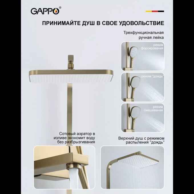 GAPPO со смесителем, сатин золотой G2417-3. Купить Душевая система на Официальном Сайте GAPPO в ...